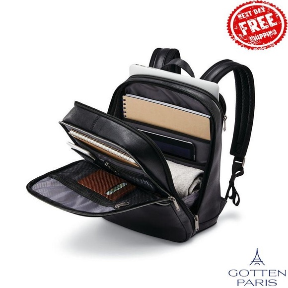 Samsonite | Bags | Classic Leather Slim Backpack Black Womens Bag ...